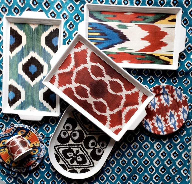 Ikat Black Porcelain Tray Made in Italy For Sale at 1stDibs
