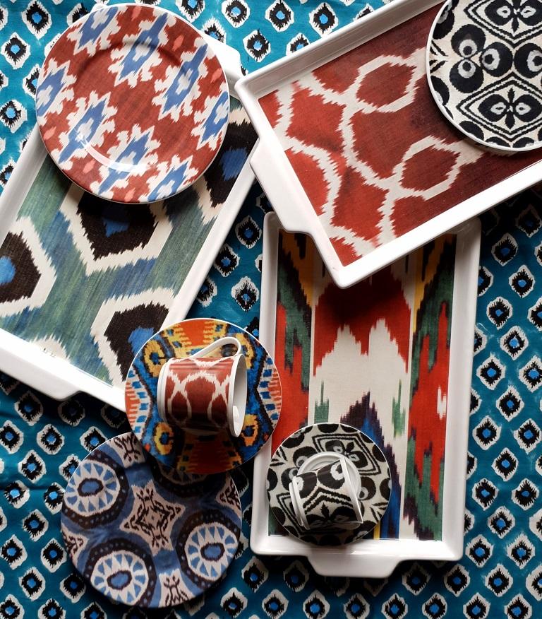 Ikat Blue and Green Handmade Ceramic Tray Made in Italy For Sale at 1stDibs