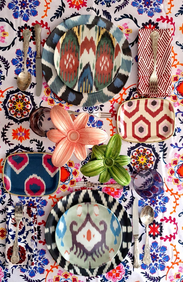 Ikat Dessert Porcelain Plates Set of 6 For Sale at 1stDibs