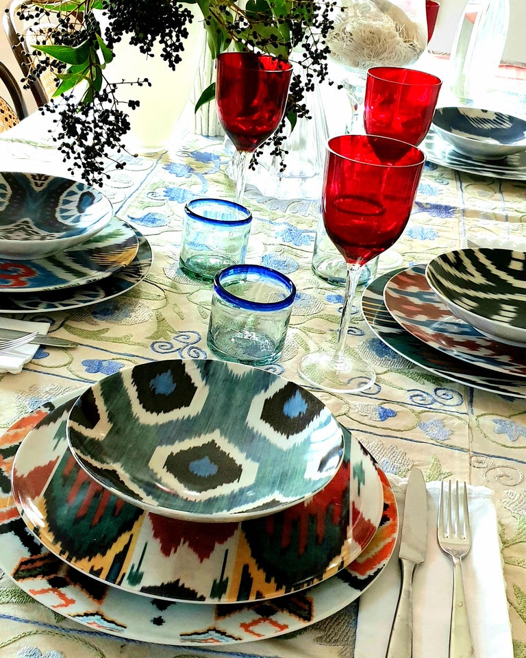 Ikat Porcelain Dinner Plates Set of Six Green Plates Made in Italy For ...