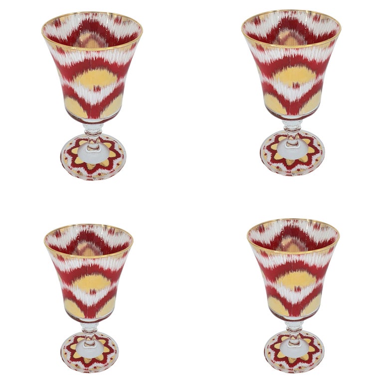 Ikat Red Gold Goblet Set of 4 For Sale at 1stDibs