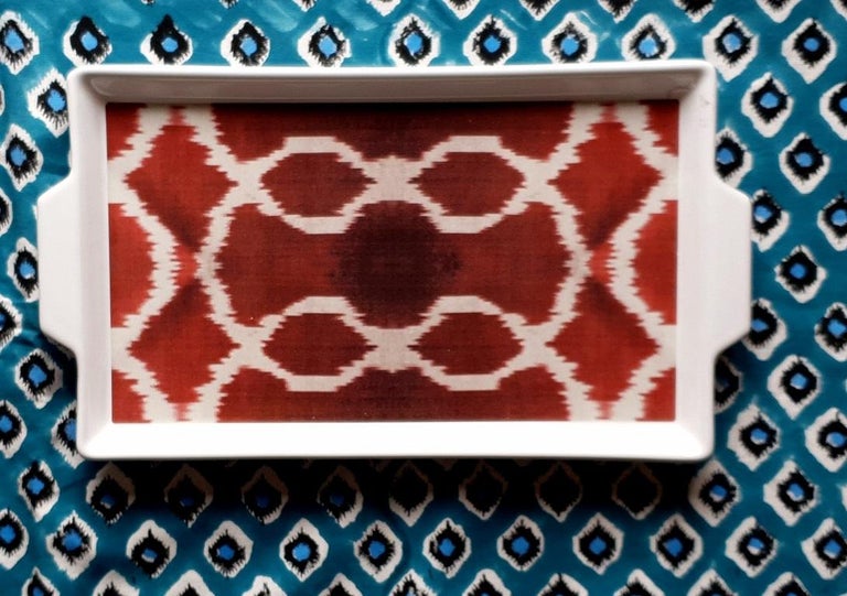 Ikat red Handmade Ceramic Tray Made in Italy For Sale at 1stDibs