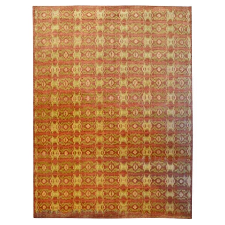 Ikat Rug. Orange, green and Red Design. 3.00 x 4.25 m For Sale at 1stDibs