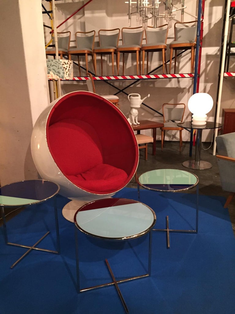 IKB 191 Contemporary Round Chrome Glass Cian Blue Center Table, Spain ...