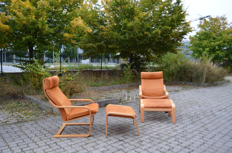 VINTAGE IKEA Poäng Velvet Leather Lounge Chair and Ottomane Noboru ...