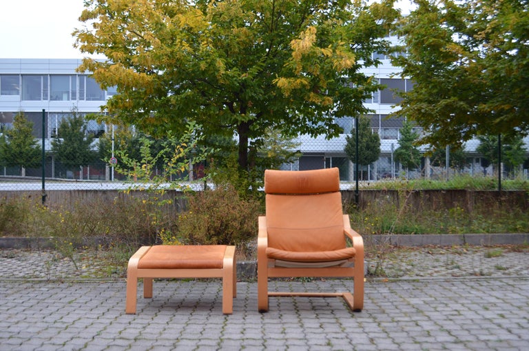 VINTAGE IKEA Poäng Velvet Leather Lounge Chair and Ottomane Noboru ...