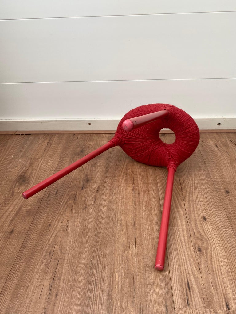 Ikea Rare Red Metal and Wool Three pod Stool, Model Eskilstuna, 1990s ...