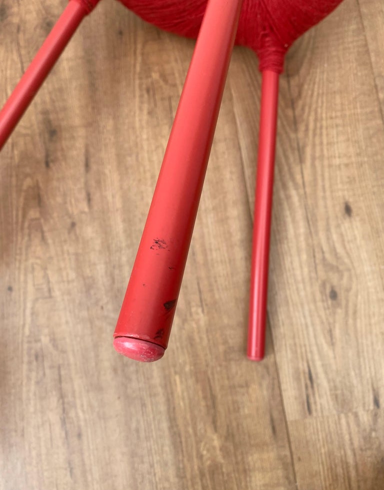 Ikea Rare Red Metal and Wool Three pod Stool, Model Eskilstuna, 1990s ...