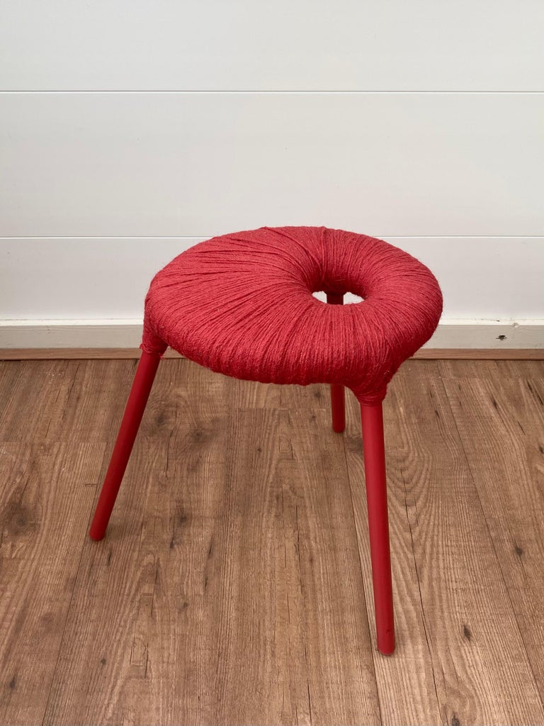 Ikea Rare Red Metal and Wool Three pod Stool, Model Eskilstuna, 1990s ...