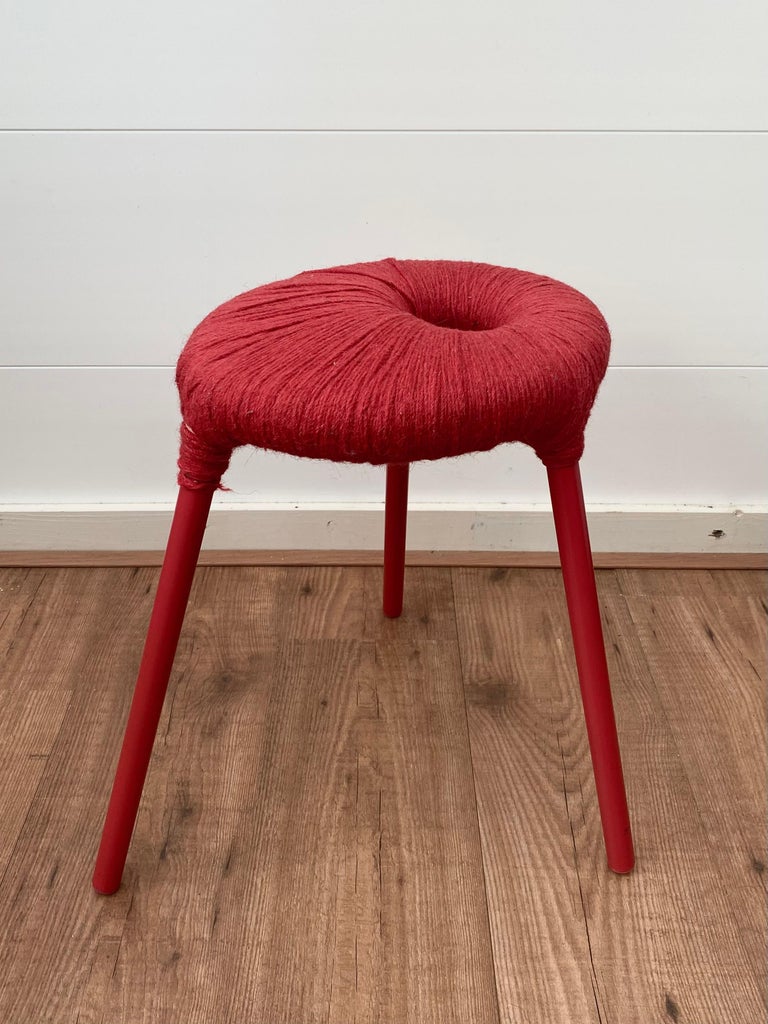 Ikea Rare Red Metal and Wool Three pod Stool, Model Eskilstuna, 1990s ...