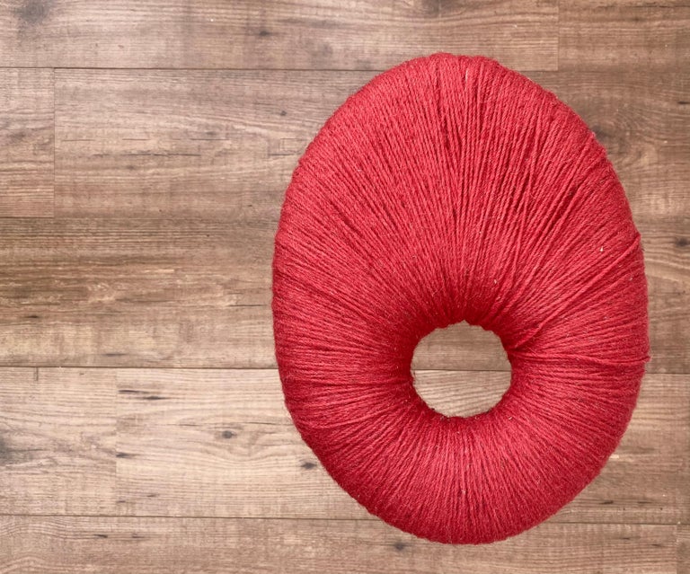 Ikea Rare Red Metal and Wool Three pod Stool, Model Eskilstuna, 1990s ...