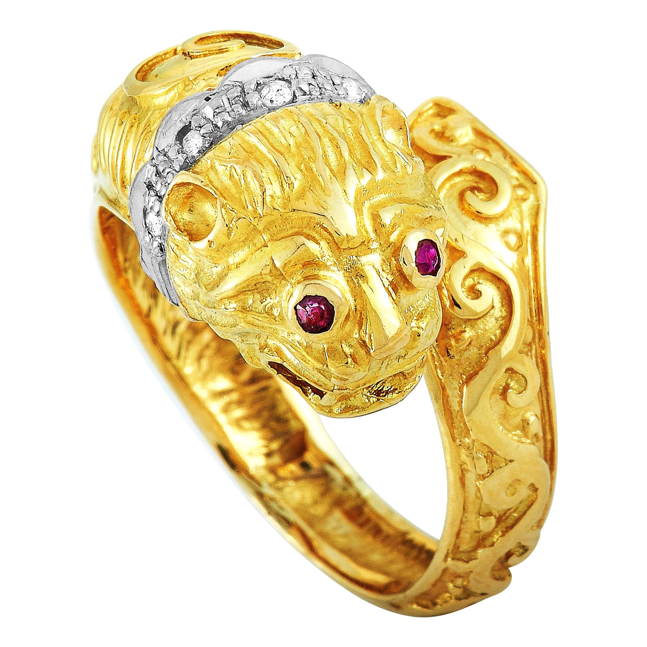 Ilias Lalaounis 18 Karat Yellow Gold Diamond and Ruby Chimera Dragon ...