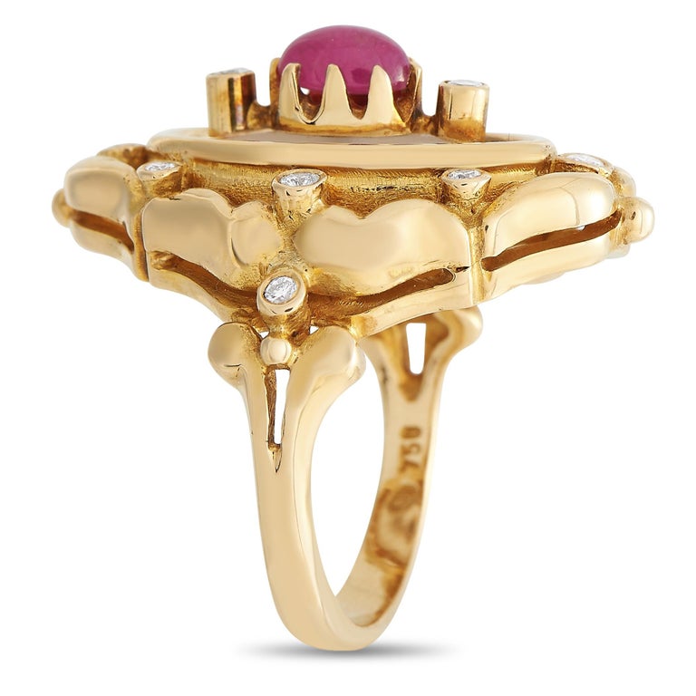Ilias Lalaounis 18K Yellow Gold 0.20 ct Diamond, Ruby and Crystal Ring ...