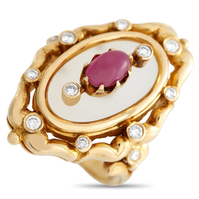 Ilias Lalaounis 18K Yellow Gold 0.20 ct Diamond, Ruby and Crystal Ring ...