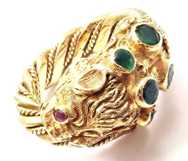 Ilias Lalaounis Chimera Emerald Ruby Yellow Gold Band Ring at 1stDibs