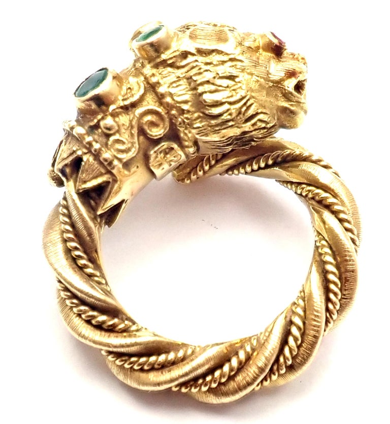 Ilias Lalaounis Chimera Emerald Ruby Yellow Gold Band Ring at 1stDibs