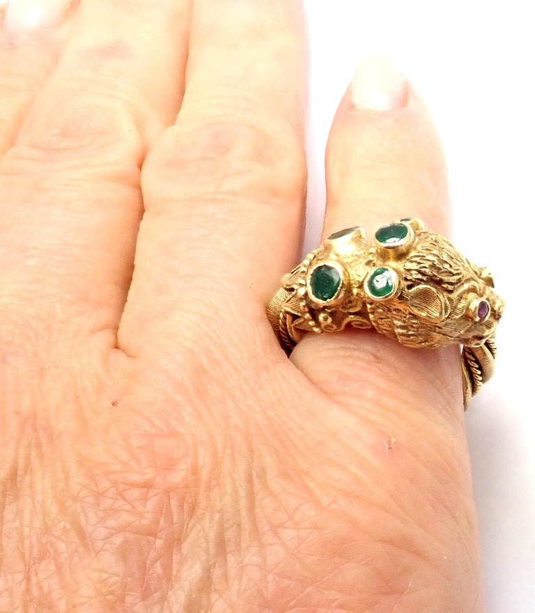 Ilias Lalaounis Chimera Emerald Ruby Yellow Gold Band Ring at 1stDibs
