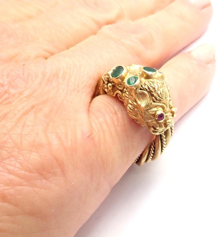 Ilias Lalaounis Chimera Emerald Ruby Yellow Gold Band Ring at 1stDibs