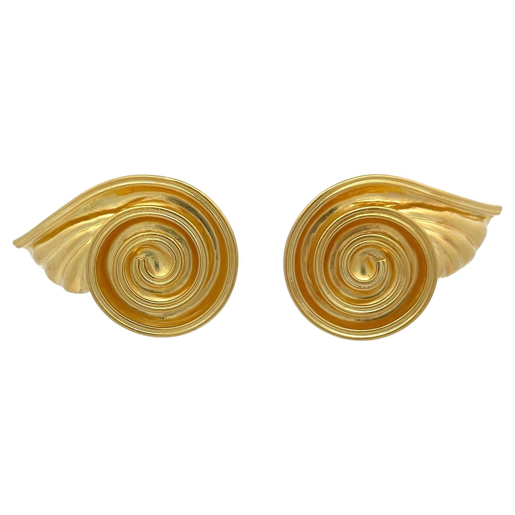Lalaounis Greece Shell Motif Gold Earrings For Sale at 1stDibs