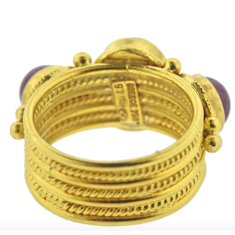 Ilias Lalaounis Ruby Emerald 22 Karat Yellow Gold Band Ring at 1stDibs