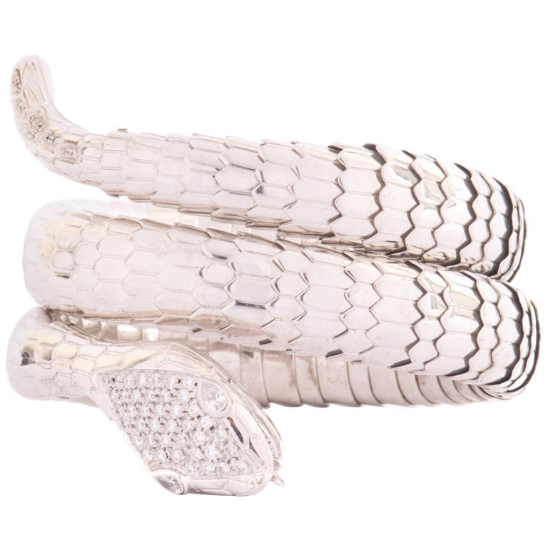 Illario Iconic White Silver Snake Bracelet For Sale at 1stDibs
