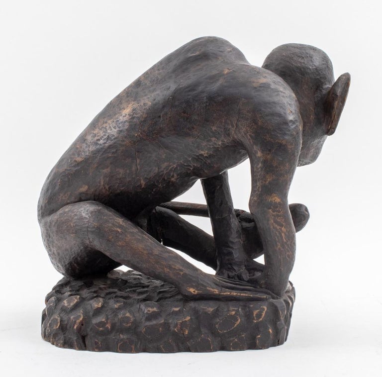Illegibly Signed Folk Art 'Monkey' Wood Sculpture For Sale at 1stDibs