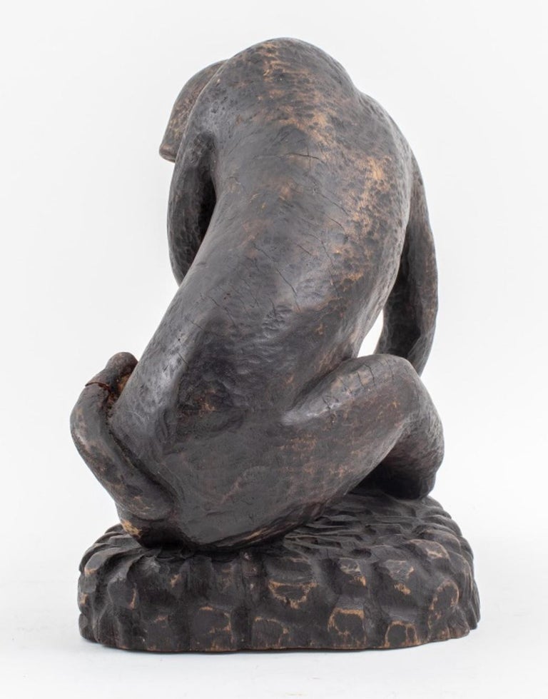 Illegibly Signed Folk Art 'Monkey' Wood Sculpture For Sale at 1stDibs