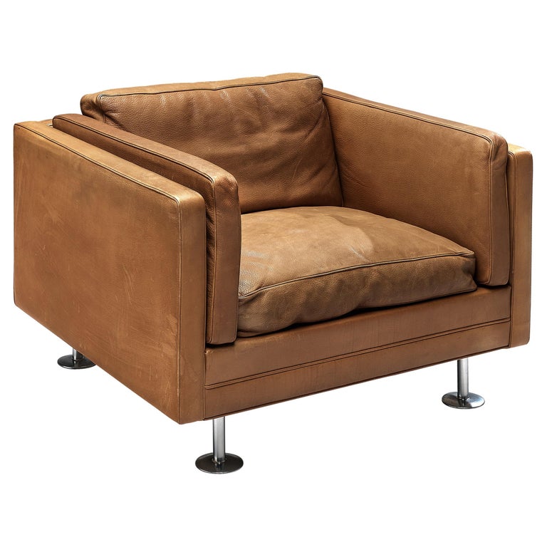 Illum Wikkelsø Cubic Lounge Chair in Cognac Leather For Sale at 1stDibs