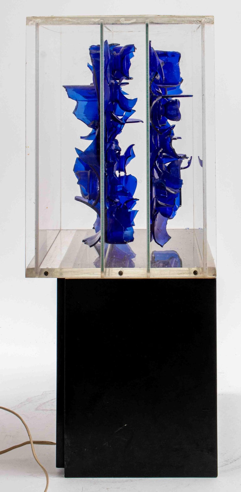 Illuminated Blue Glass Assemblage Art Sculpture For Sale at 1stDibs