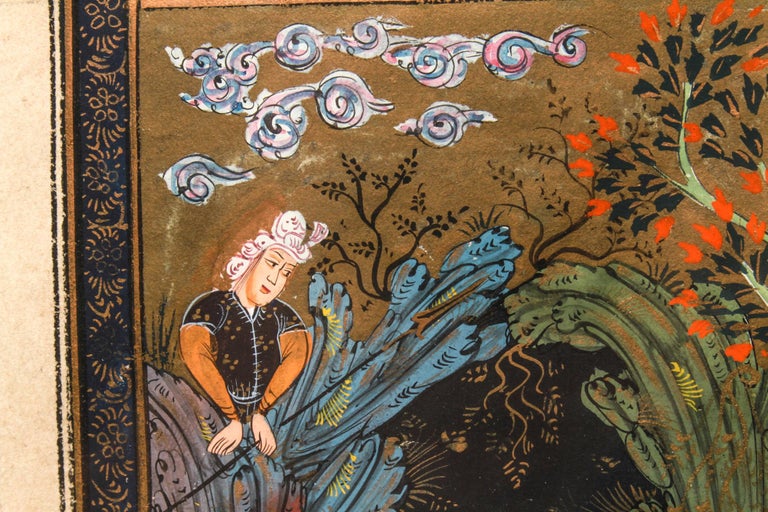 Illuminated Persian Manuscript Miniature with Shahnameh Scene at 1stDibs