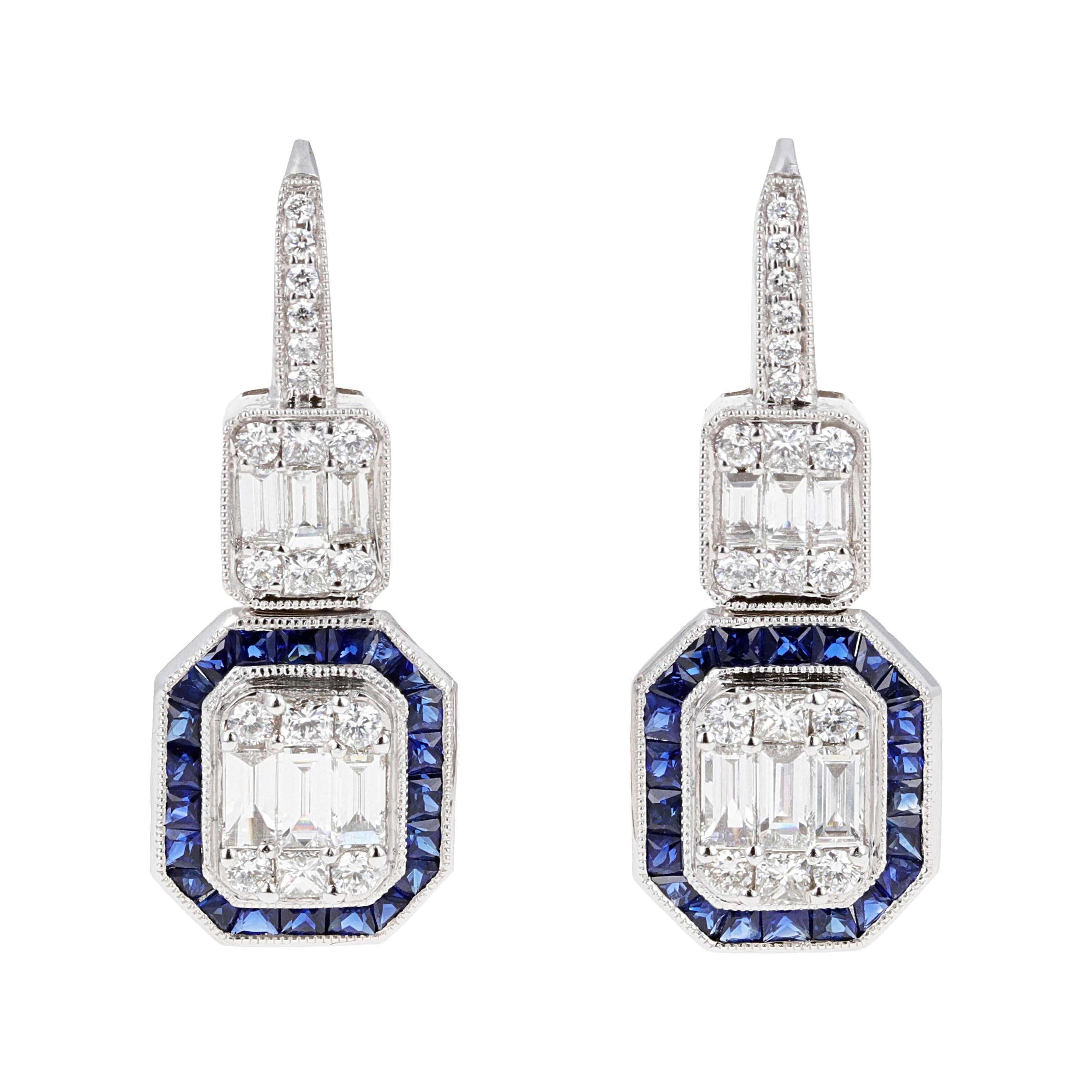 Illusion Diamond and Sapphire Drop Dangle Earrings at 1stDibs | dangle ...