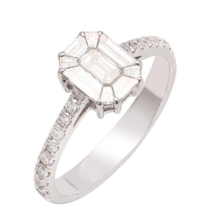 Illusion Octogen Diamond Setting with Simple Diamond Shank In 18k White ...