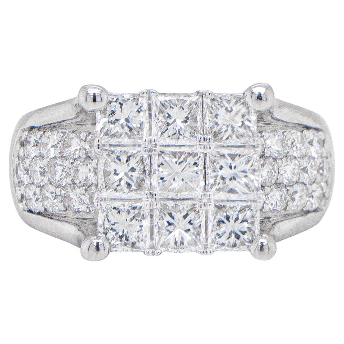 Illusion Set Diamond Cocktail Ring 2.77 Carats Total 14k Gold For Sale ...