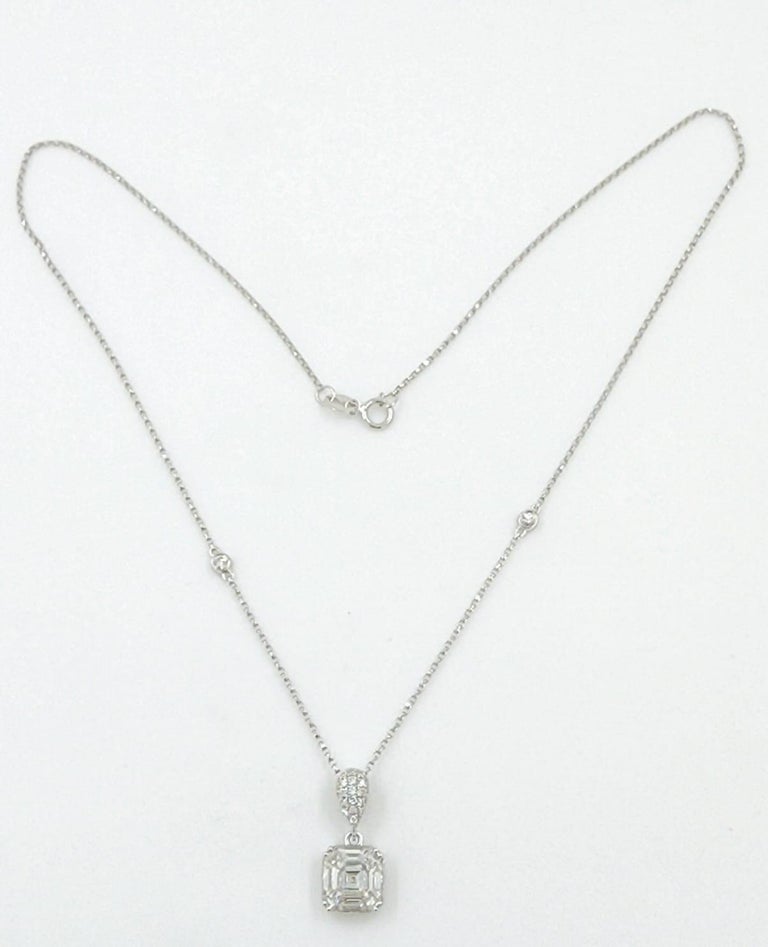 Illusion Setting Diamond Necklace 18K White Gold For Sale at 1stDibs