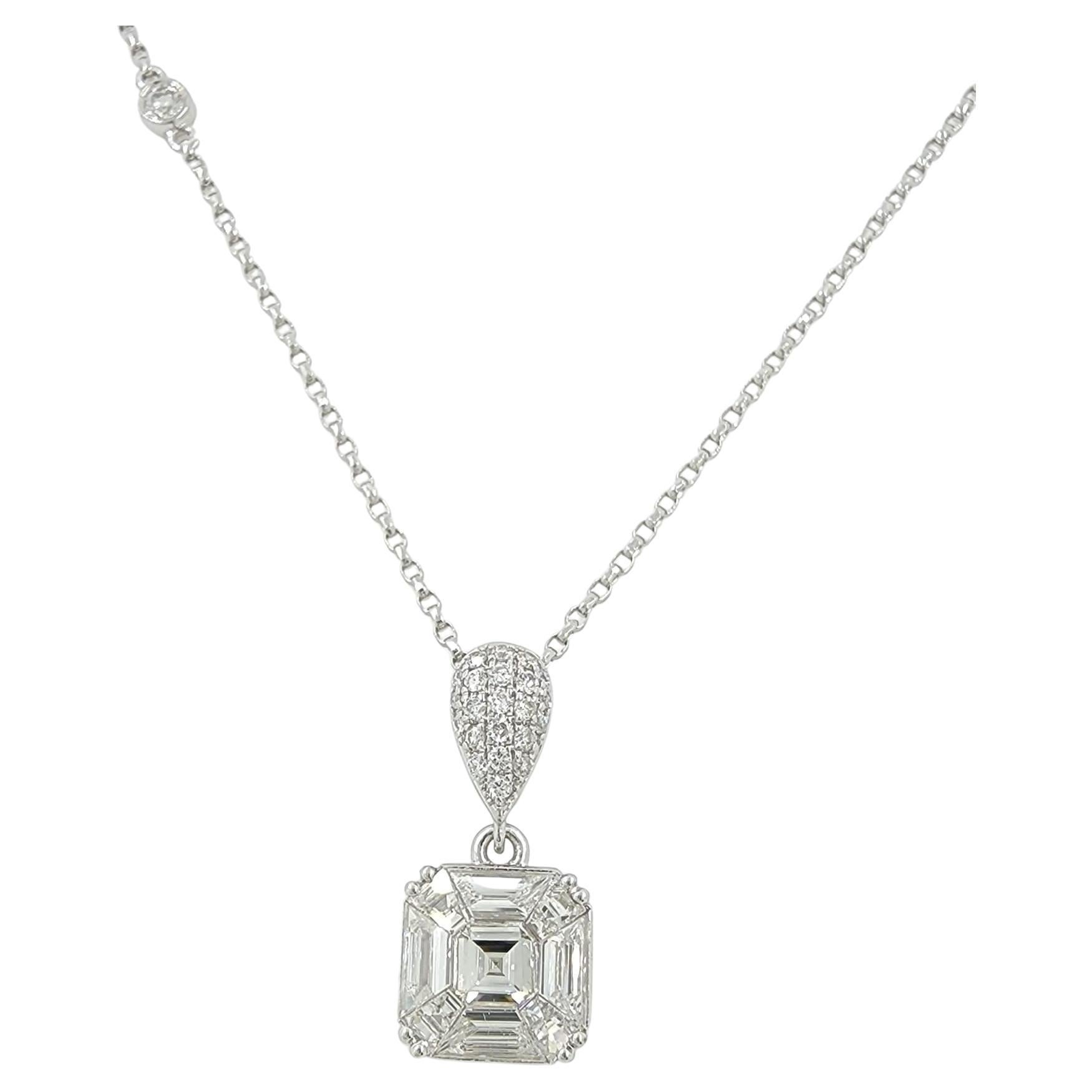 Illusion Setting Diamond Necklace in 18 Karat White and Rose Gold For ...