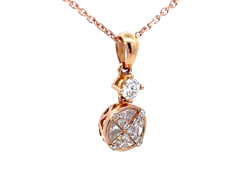 Illusion Setting Diamond Pendant in 18k Rose Gold For Sale at 1stDibs