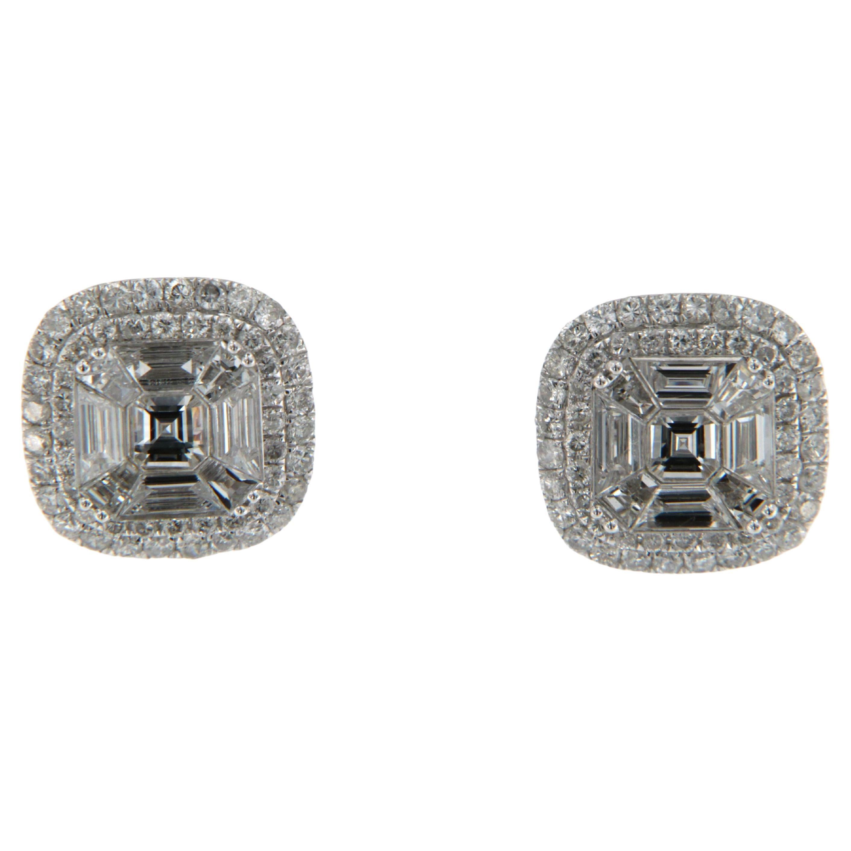 Illusion Setting Diamonds Stud Earrings in 18 Karat White Gold For Sale ...