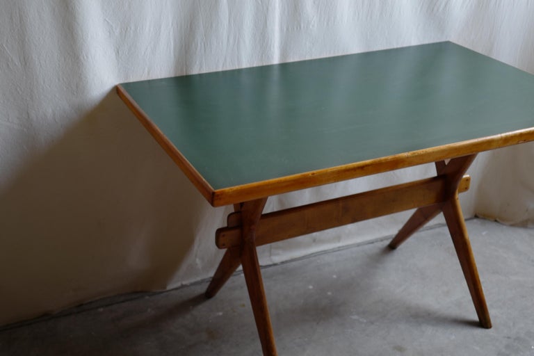 Ilmari Tapiovaara 50's X-Leg Table Green Linoleum Top For Sale at 1stDibs