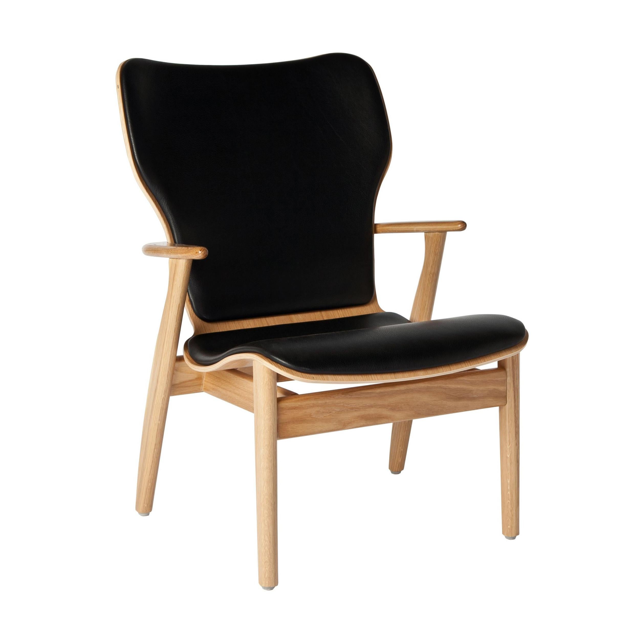 Ilmari Tapiovaara Domus Lounge Chair in Oak and Black Leather for Artek ...