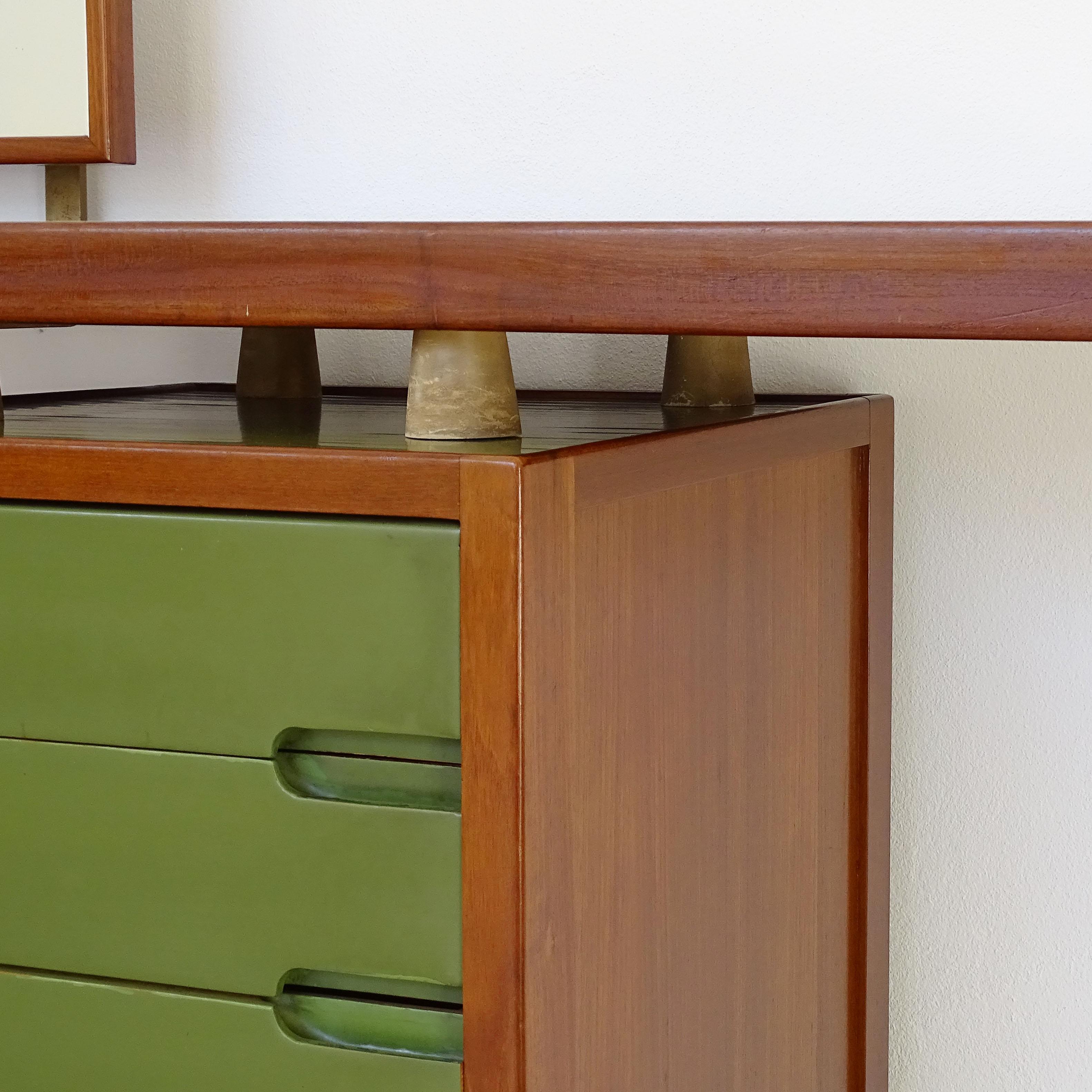 Ilmari Tapiovaara Vanity in Wood and Green Lacquer, Italy, 1960s at 1stDibs