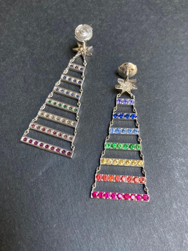 Ilona Orel Earrings Heaven's Ladder Sapphires Multi Colors Rubies ...