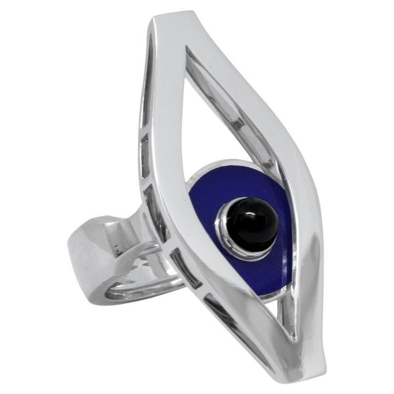 Ring Third Eye in White Gold and Blue Lacquer Kinetic Jewelry For Sale ...