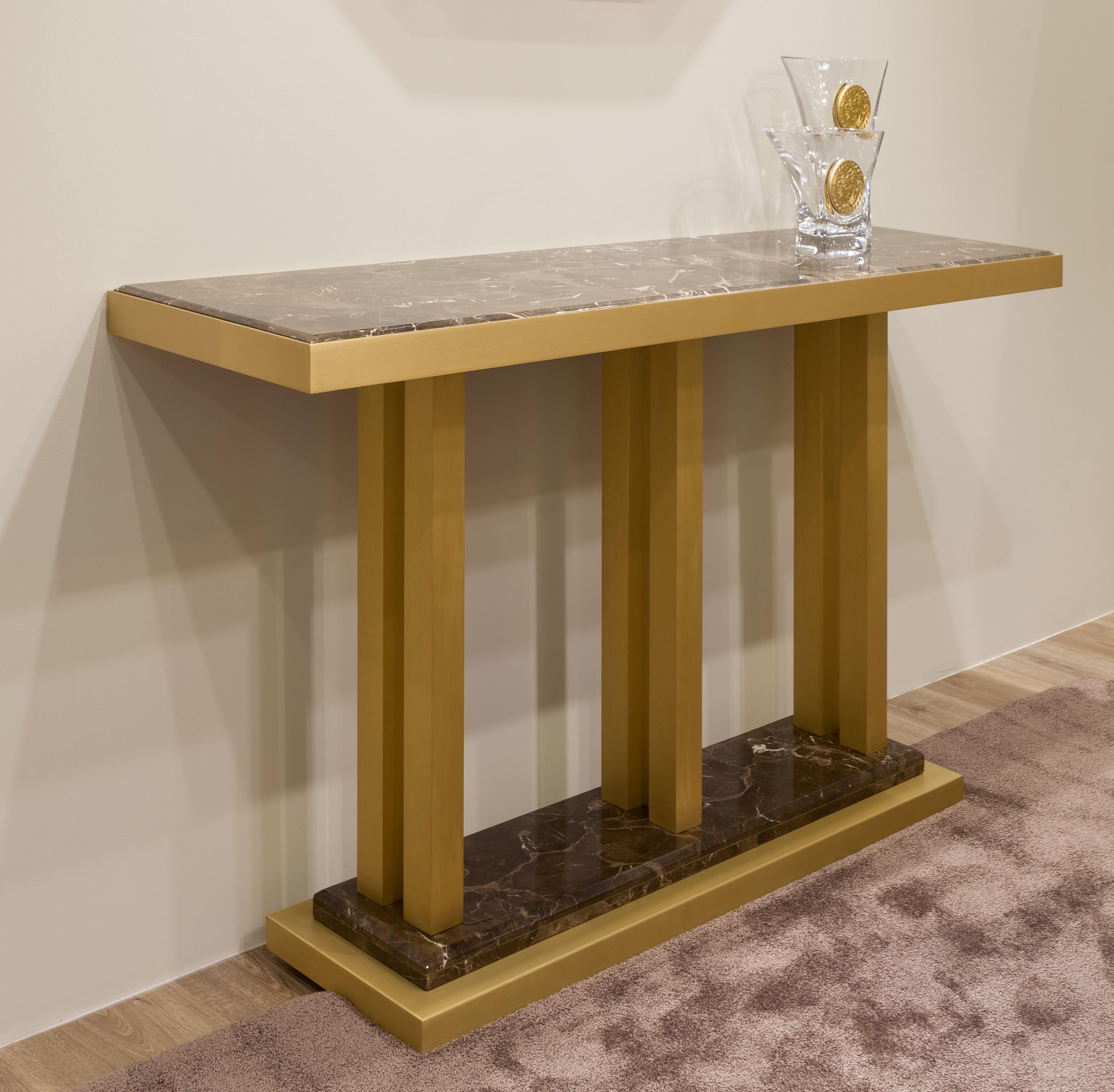 Ilustre Console with Marron Emperador Marble Top and Brushed Brass ...