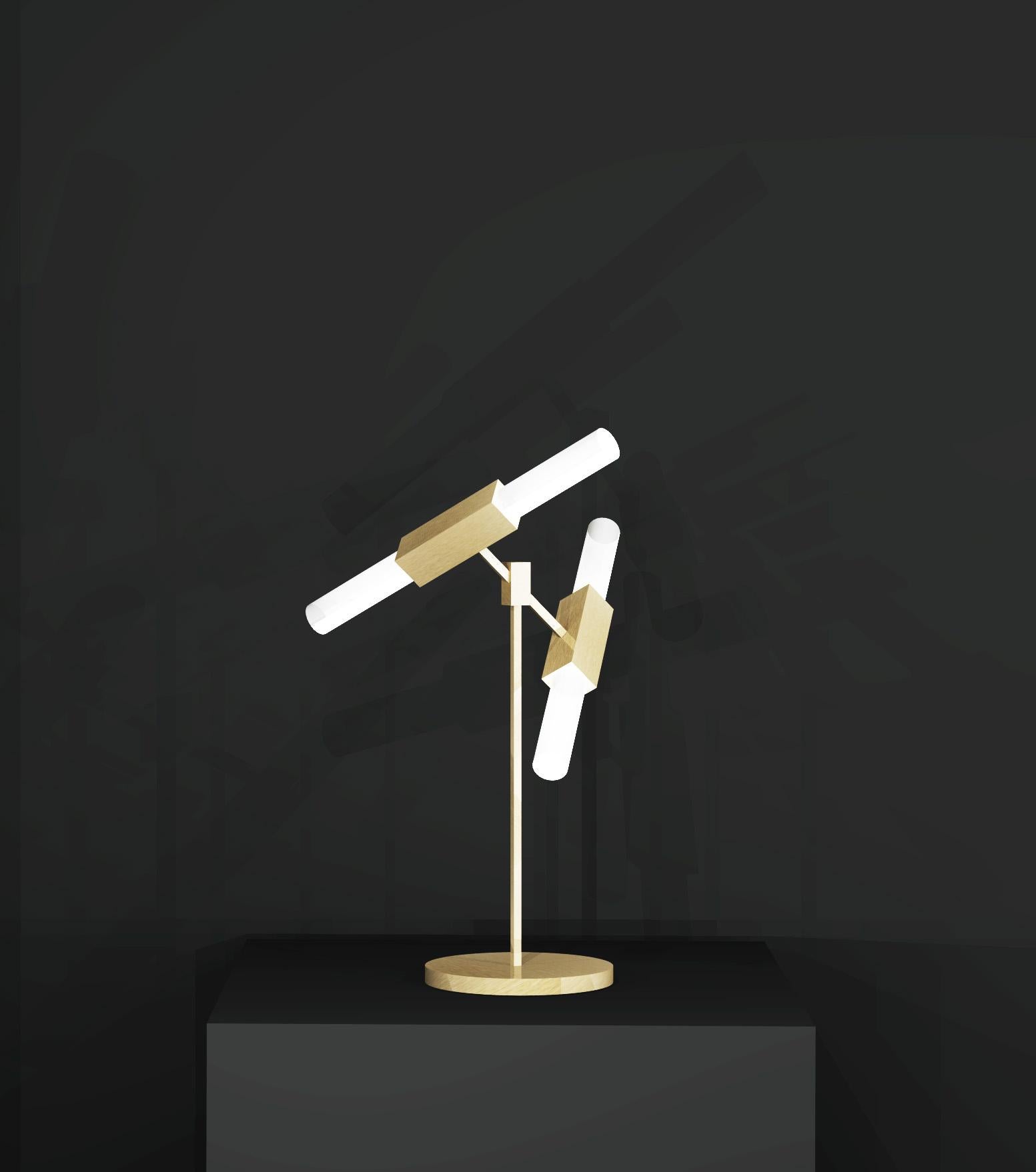 Imagin Tubular Table Lamp in Brushed Brass and Frosted Glass For Sale ...