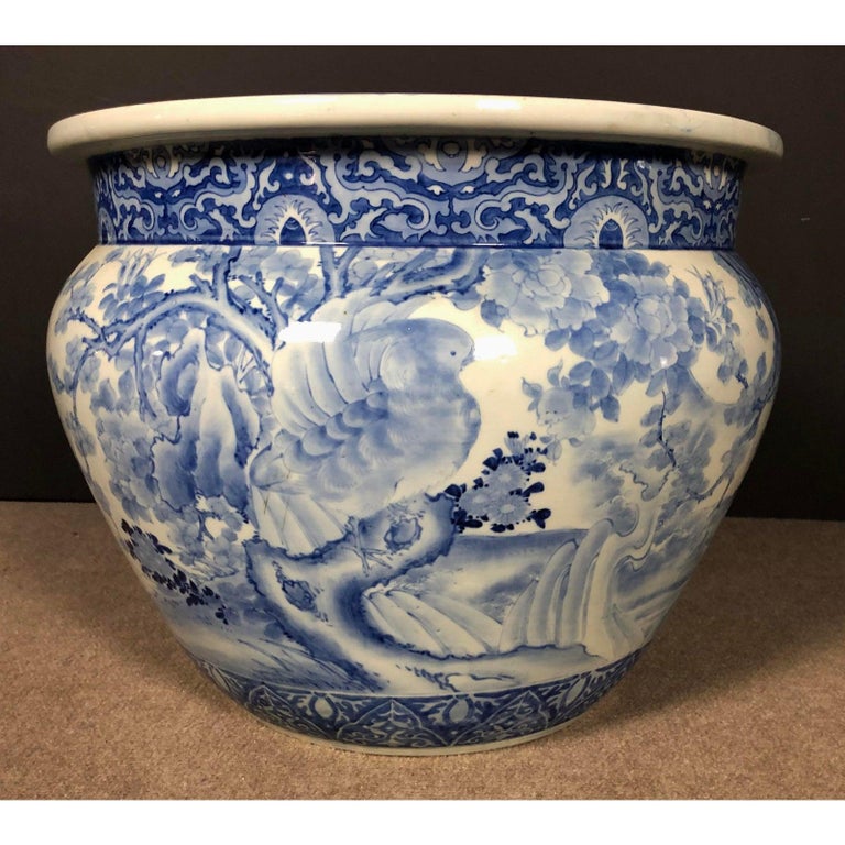 Imari Blue and White Fish Bowl Planter at 1stDibs