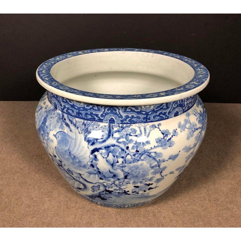 Imari Blue and White Fish Bowl Planter at 1stDibs