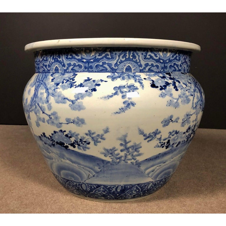 Imari Blue and White Fish Bowl Planter at 1stDibs