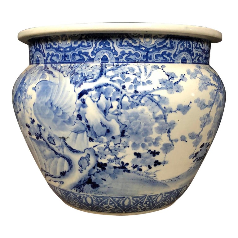 Imari Blue and White Fish Bowl Planter at 1stDibs
