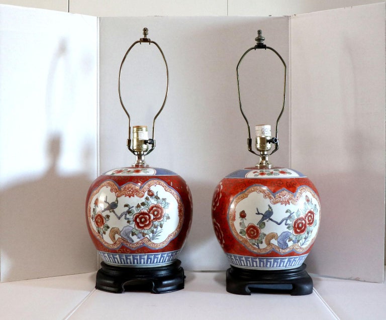 Imari Pattern Lamps, Style of Wildwood, a Near Pair on Wood Base For ...