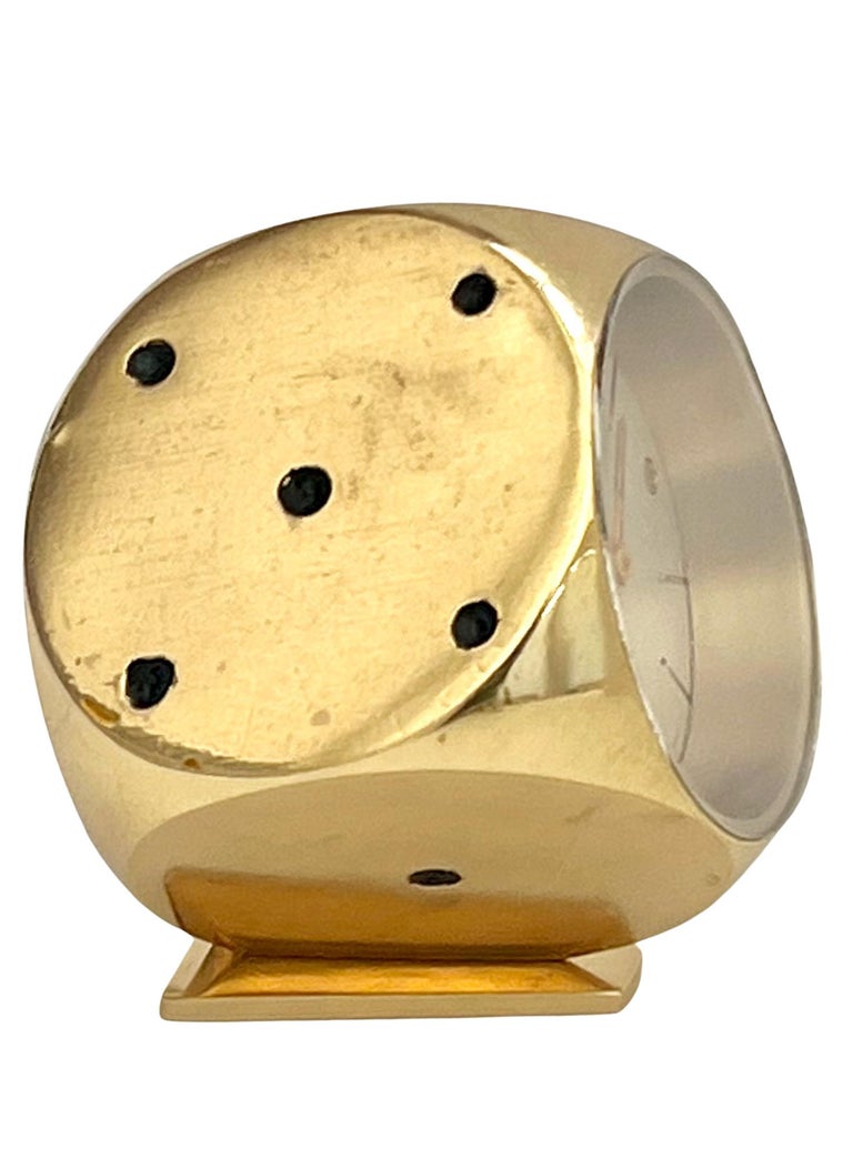 Imhof Mid Century Gold Dice Motif Swiss Alarm Clock For Sale at 1stDibs